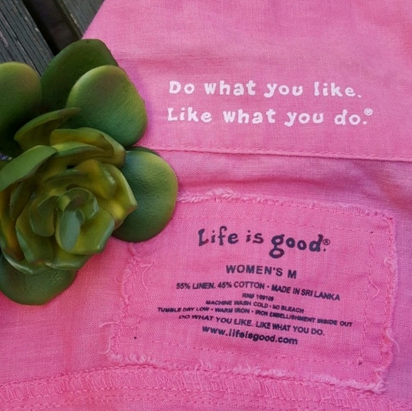 Life Is Good | Tops | Life Is Good Pink Button Up Camp Style Shirt Sz M ...